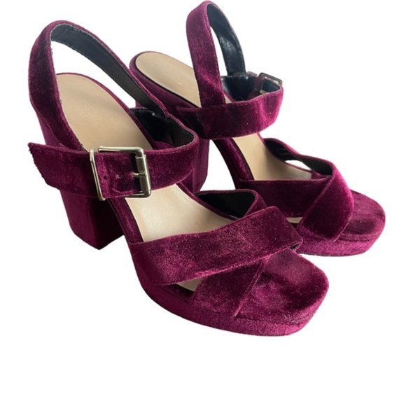 Shoes | Mossimo Women Red Velourvelvet Block Heel Retro Platform Shoes ...
